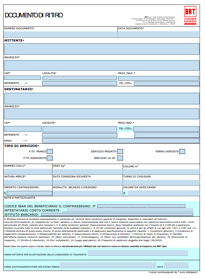Documento di Ritiro BRT - Modulo e Guida